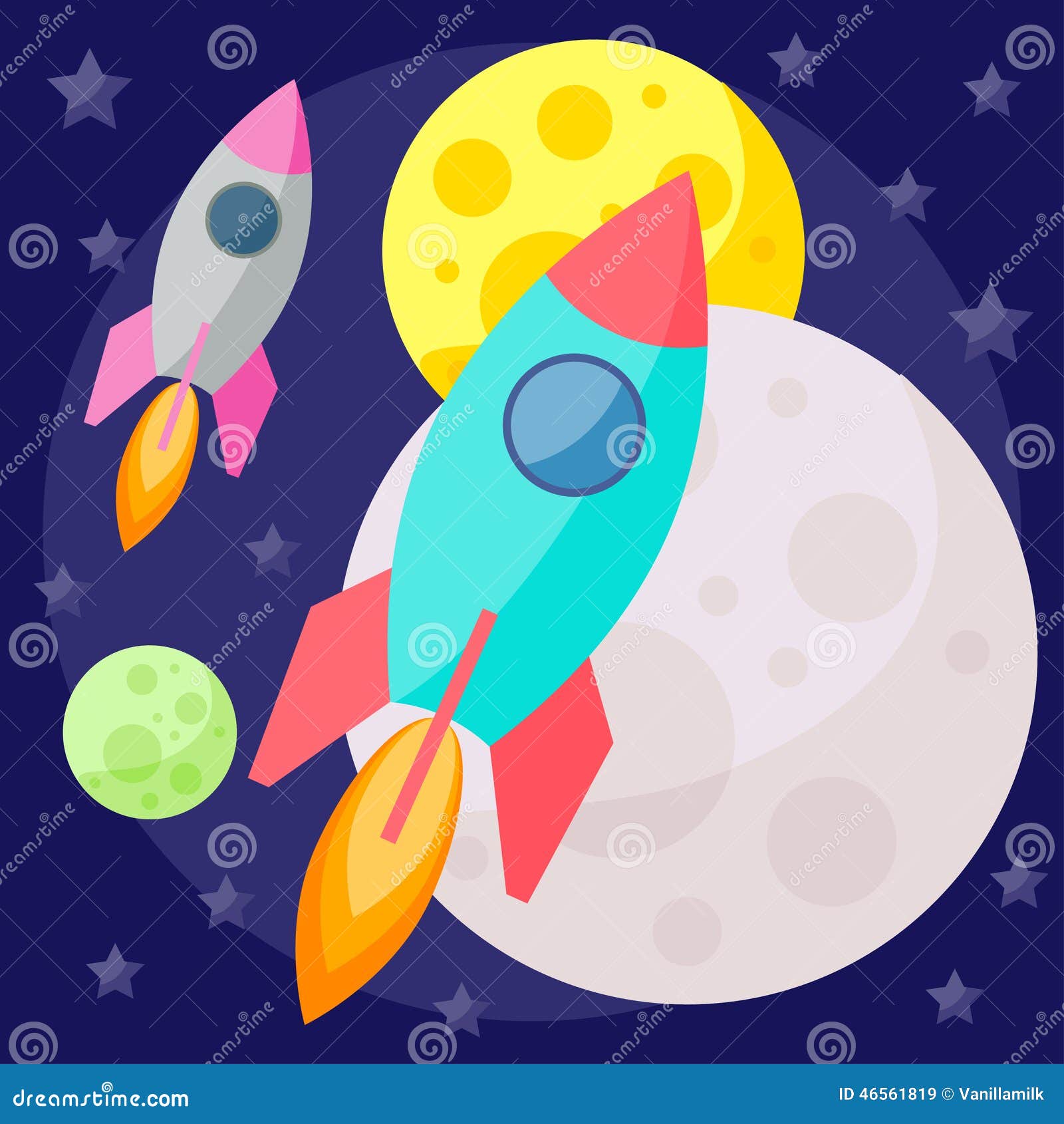 Bright Colored Vector Space Background With Colorful Planets And ...