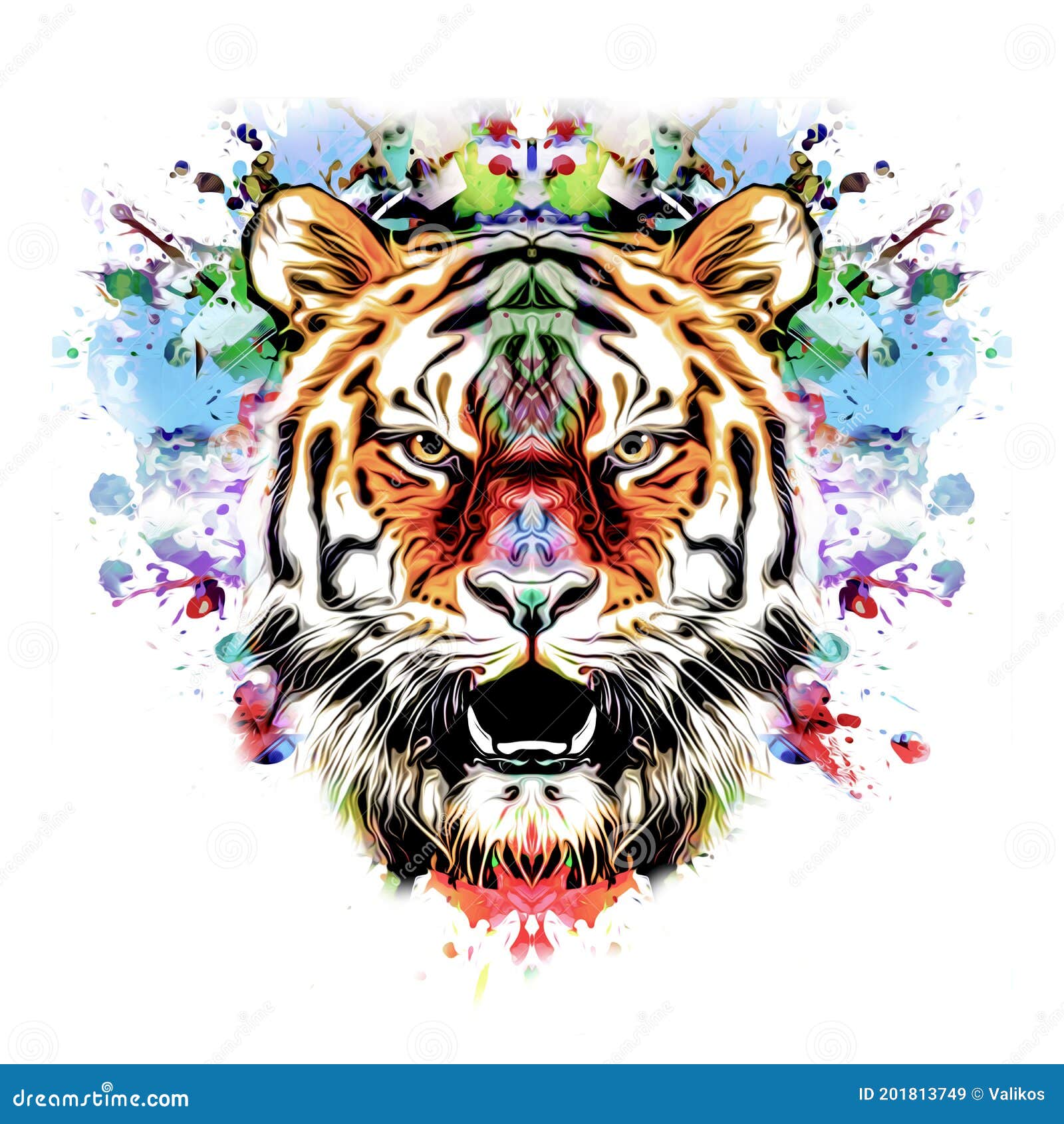 Bright Colorful Art with Tiger Head Design Concept Stock Illustration ...
