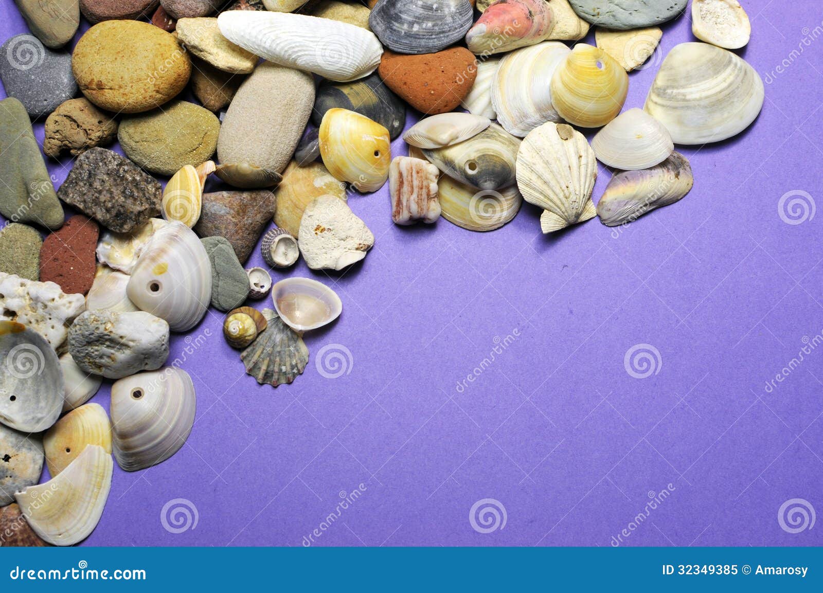 Bright and Colorful Beach Shells and Pebbles Background with Copy Space ...