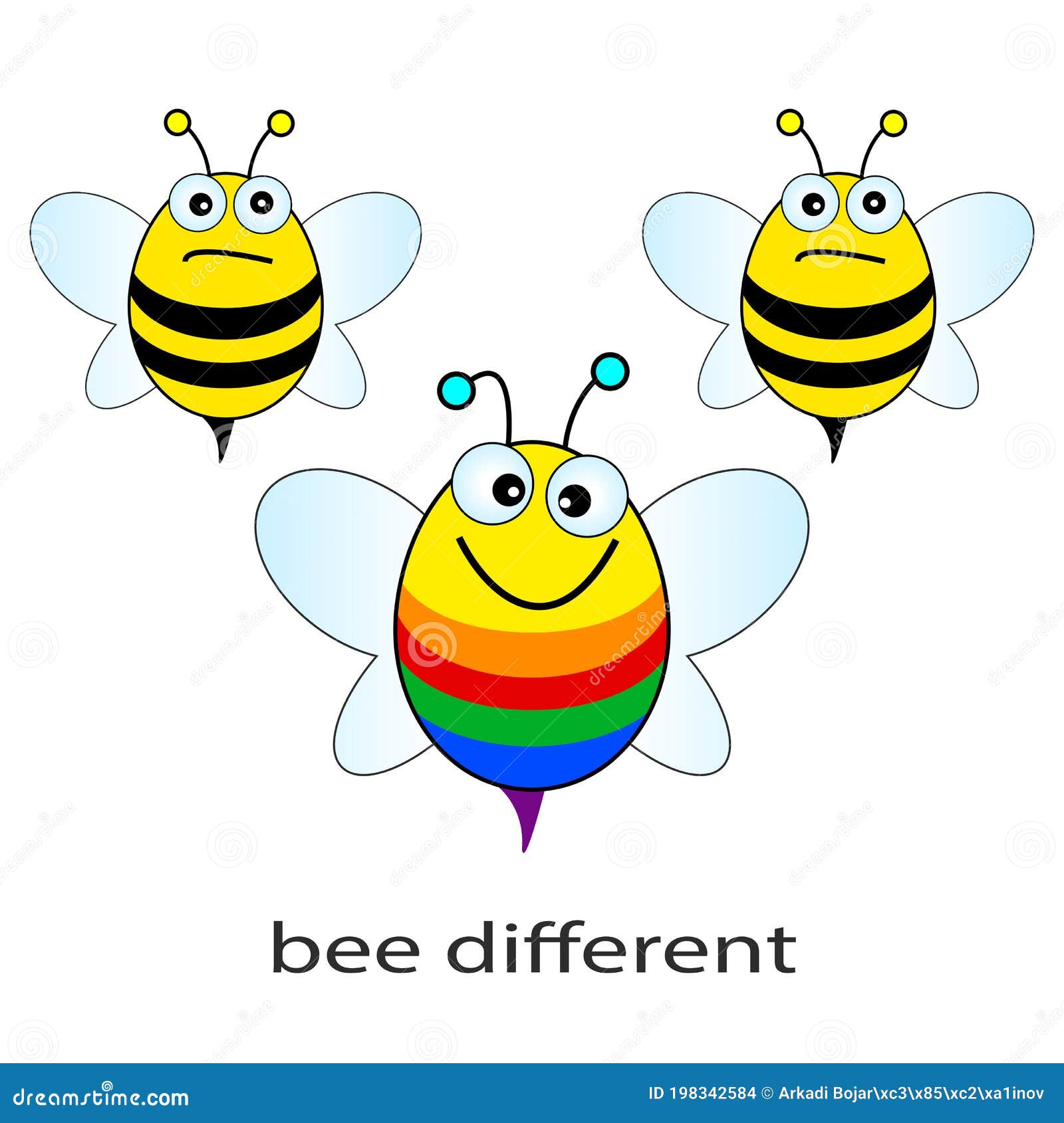 Colorful Bee Cartoon, Be Different Concept Stock Vector - Illustration ...