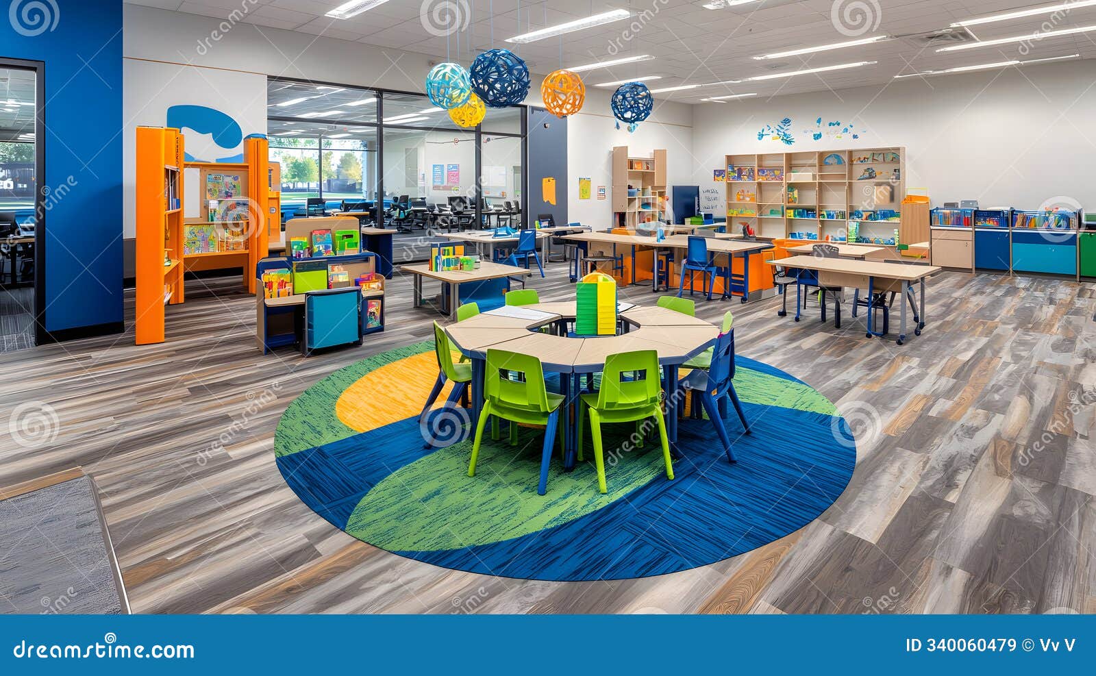 Bright and Colorful Classroom Set Up for Learning Stock Illustration ...