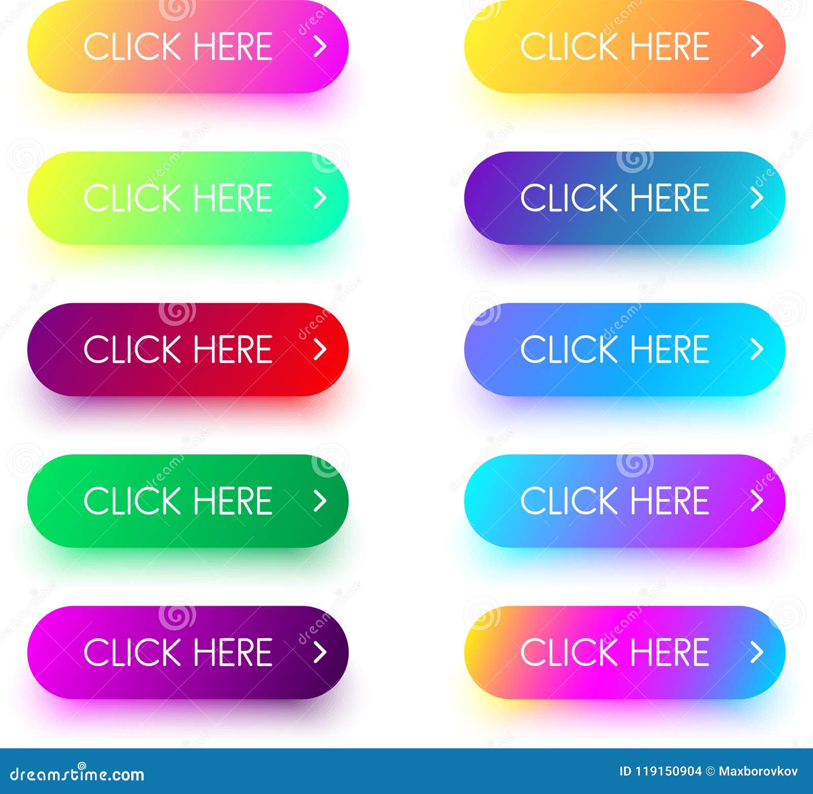 Bright Colorful Click Here Icons Isolated on White. Stock Vector ... Bright Colorful Click Here Icons Isolated on White. Stock Vector ...