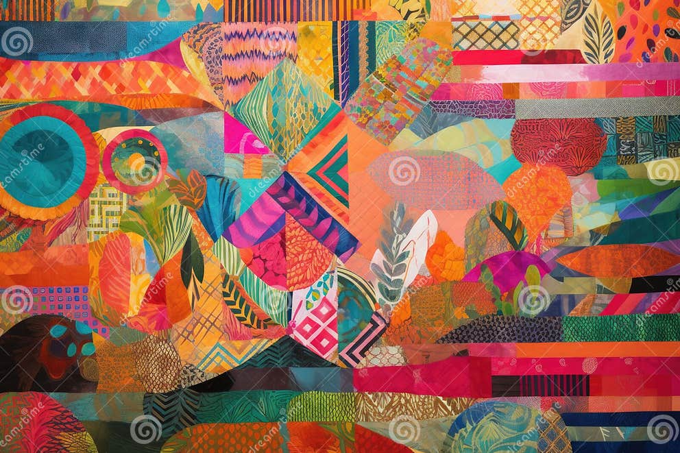 Bright and Colorful Collage of Patterns, Textures, and Shapes Stock ...