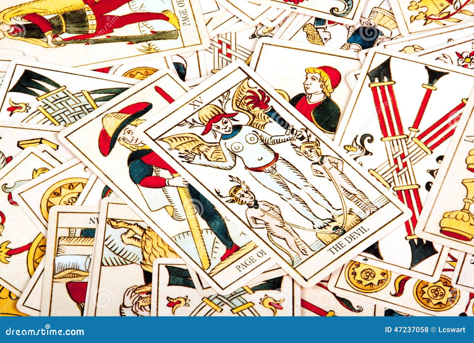 Bright Colorful Collection of Scattered Tarot Cards Stock Photo - Image ...