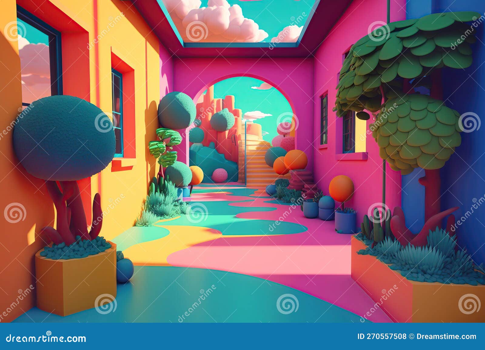 Bright Colorful Courtyard Interior for Kids Ai Generated Stock ...