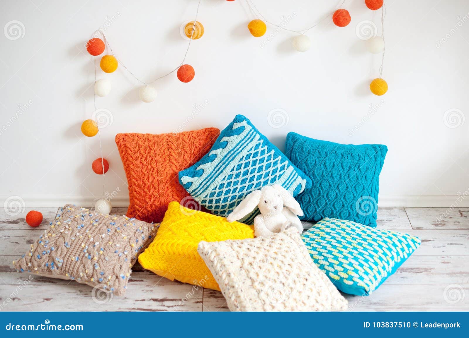 Bright colorful cushions stock photo. Image of needlework - 103837510