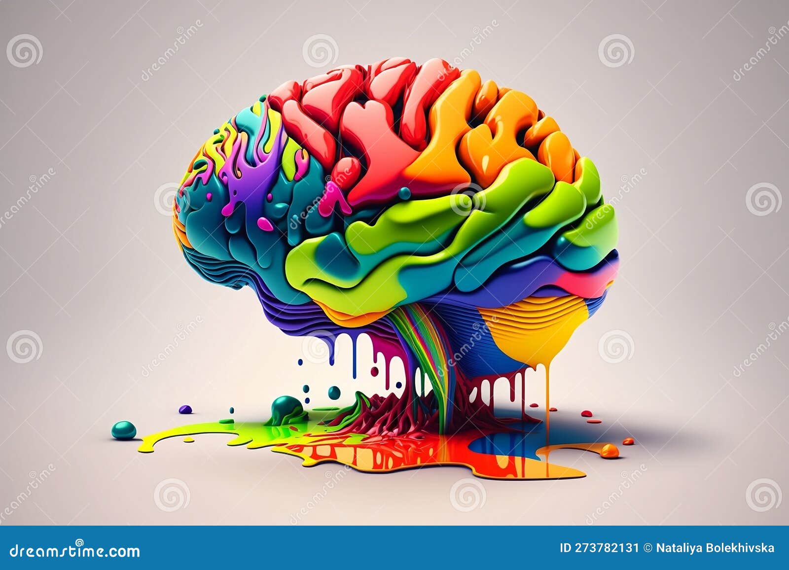 A Bright Colorful 3d Human Brain with Liquid Paint is Isolated on White ...
