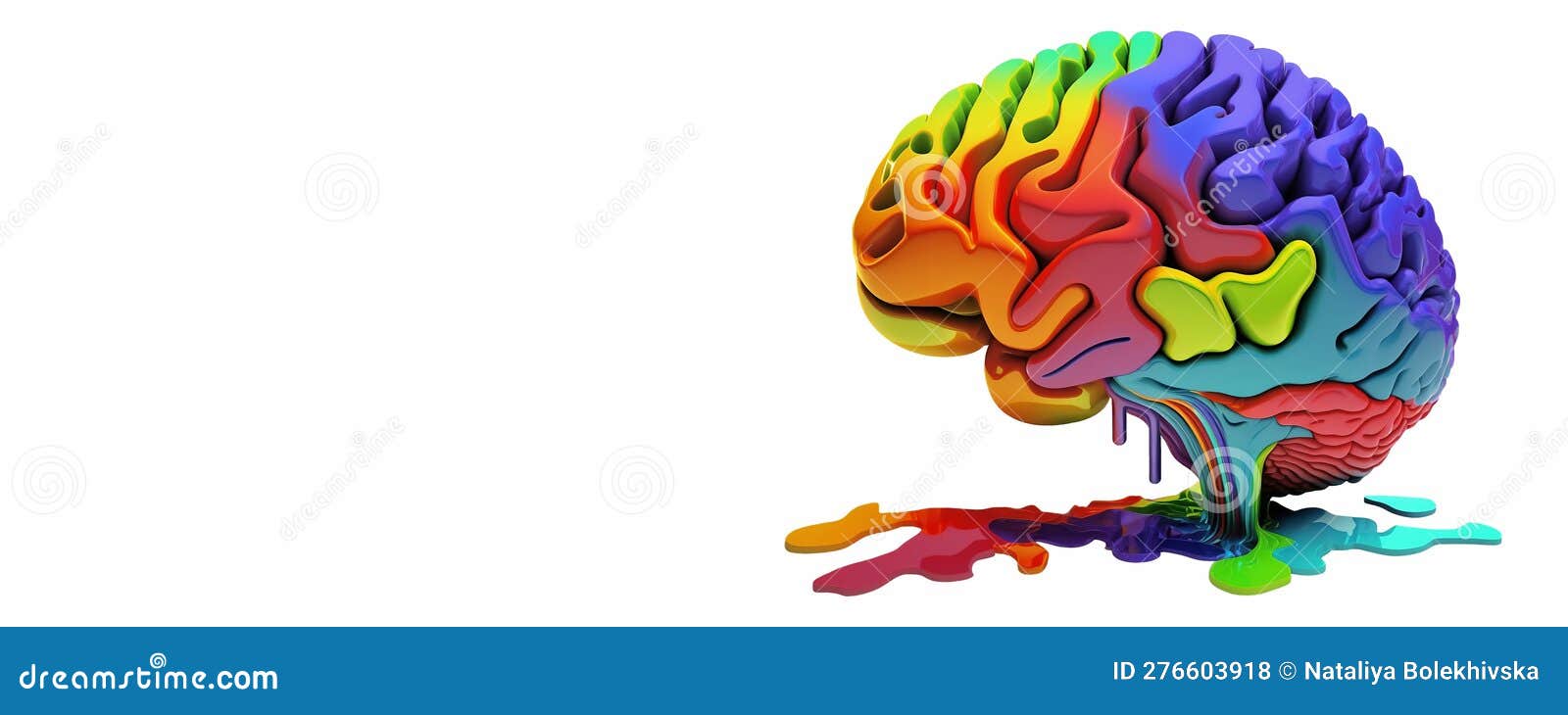 A Bright Colorful 3d Human Brain with Liquid Paint is Isolated on White ...