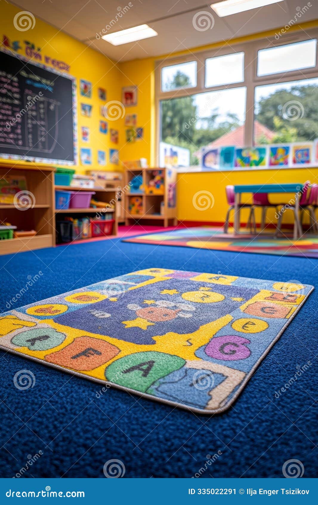 Bright and Colorful Empty Preschool Classroom Ready for Playtime ...