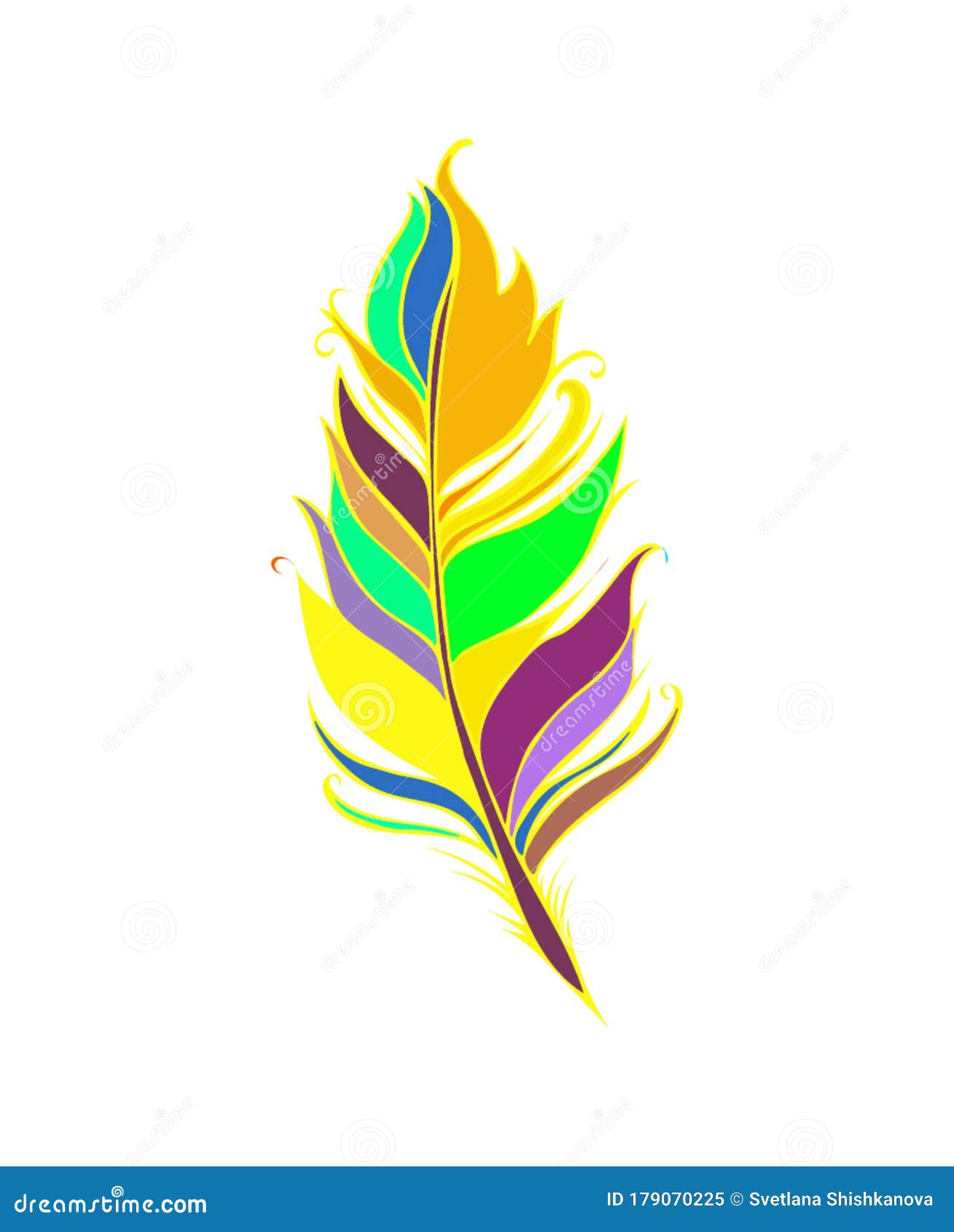 Bright Colorful Feather Isolated on White Background. Vector ...