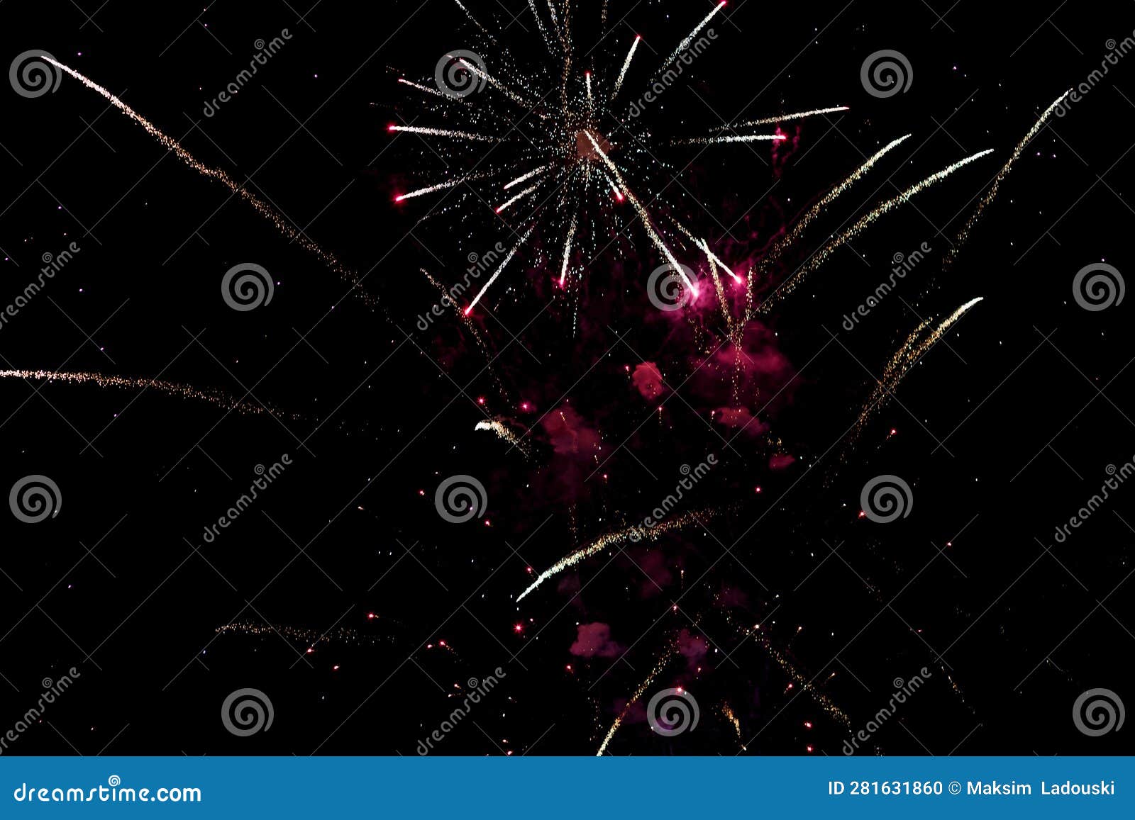 Bright Colorful Fireworks in the Night Sky Stock Photo - Image of ...