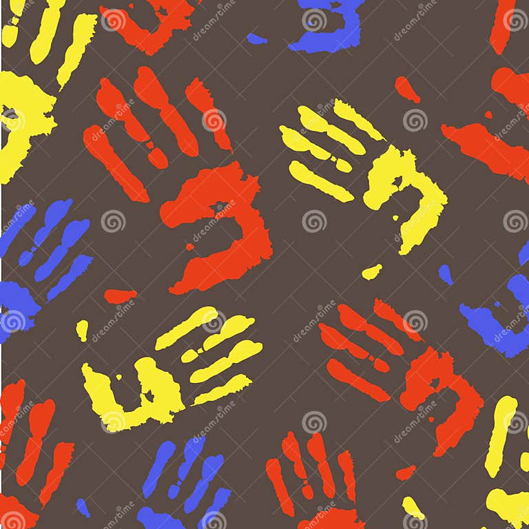 Bright Colorful Fun Pattern with Handprints Stock Illustration ...