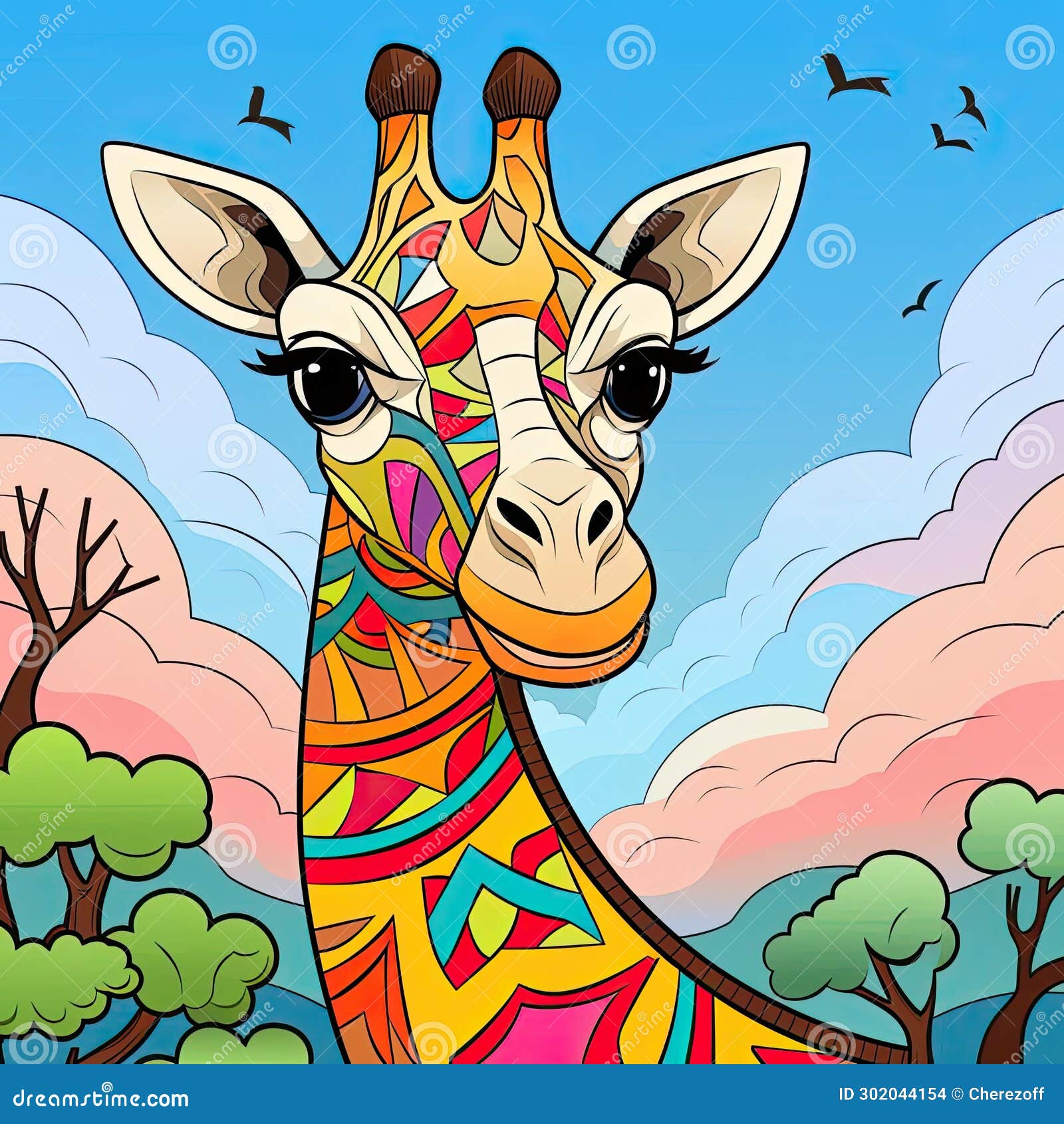 Bright Colorful Giraffe Illustration Stock Illustration - Illustration ...