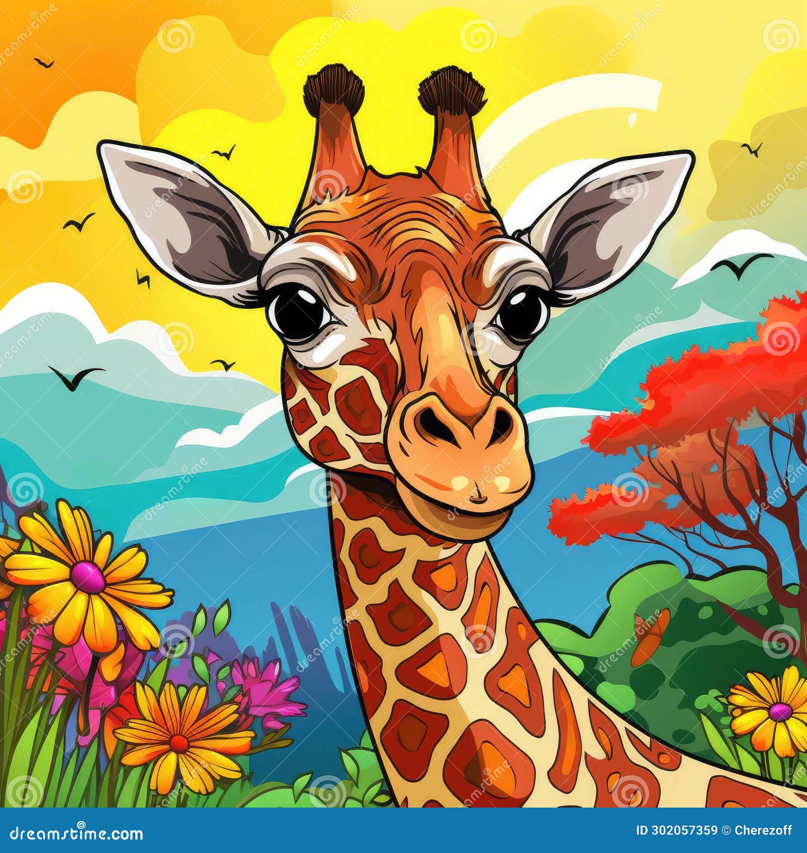 Bright Colorful Giraffe Illustration Stock Image - Image of print ...