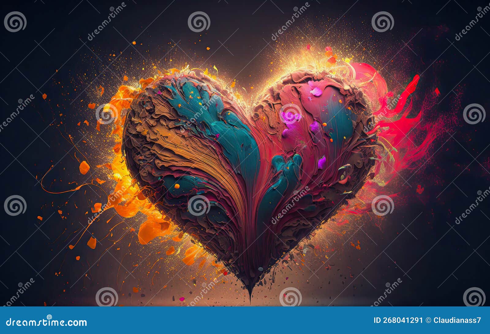 Bright Colorful Heart on Dark Background, Ai Generative Stock ...