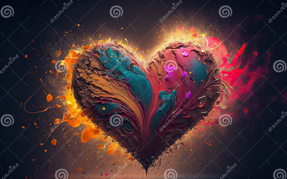 Bright Colorful Heart on Dark Background, Ai Generative Stock ...