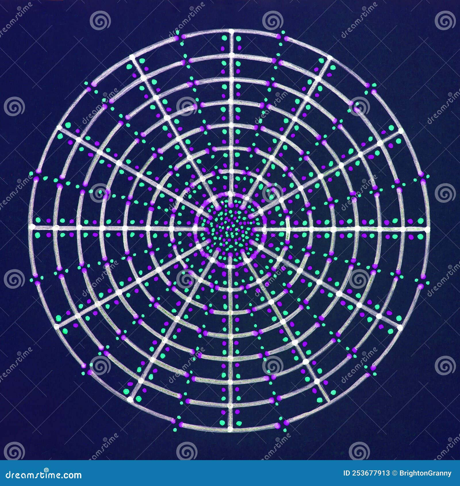Concentric Circles, Lines and Dots on Dark Blue. Stock Illustration ...