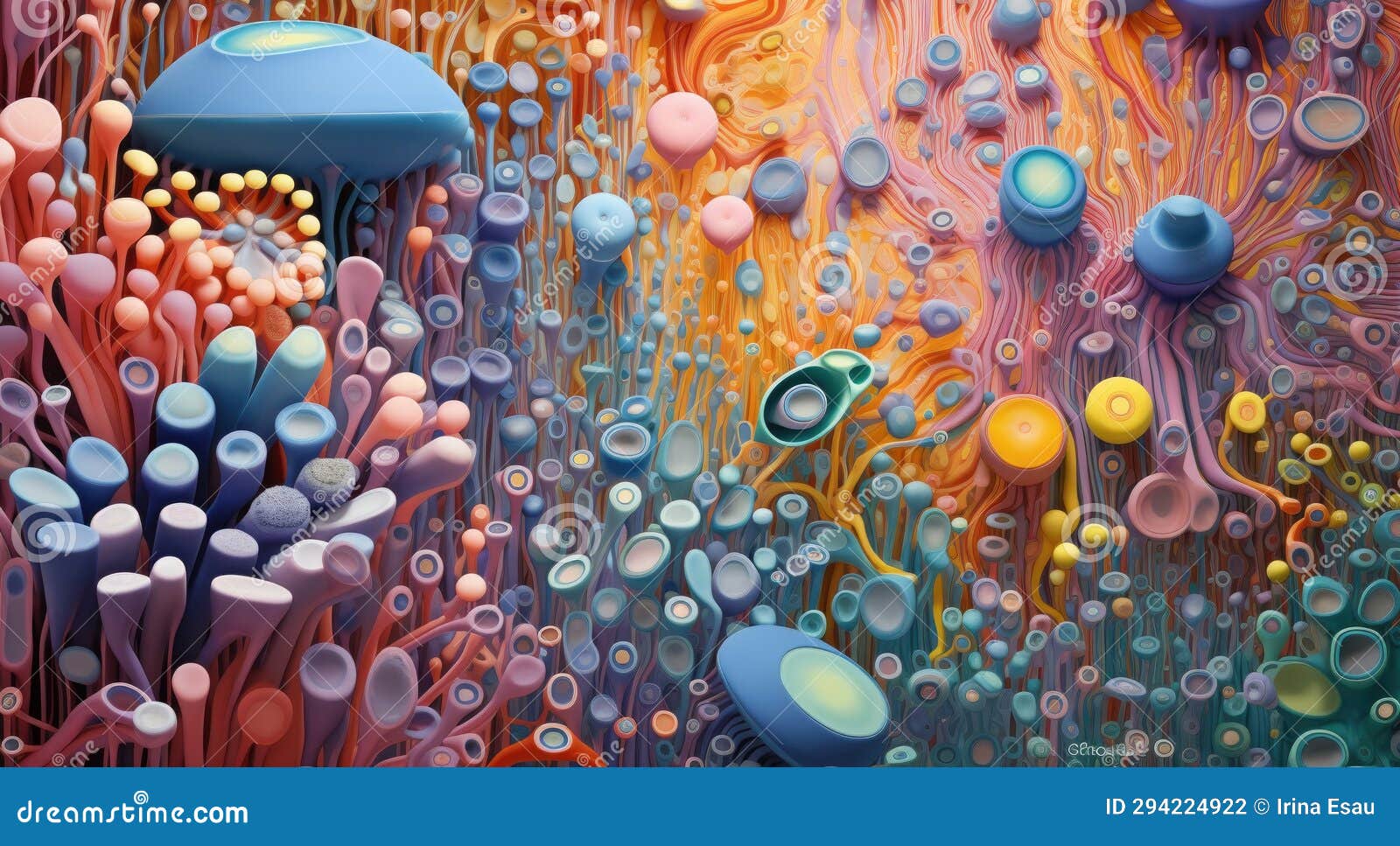 Bright and Colorful Microcosm of Microbes, Fungi, Bacteria Stock ...