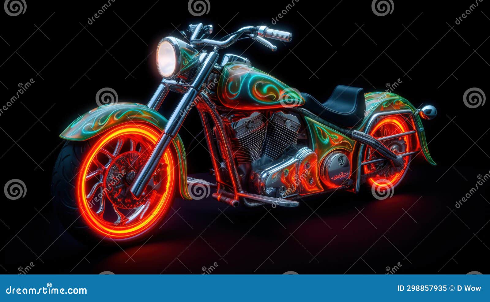 Bright and Colorful Motorcycle with Neon Lights on a Dark Background ...