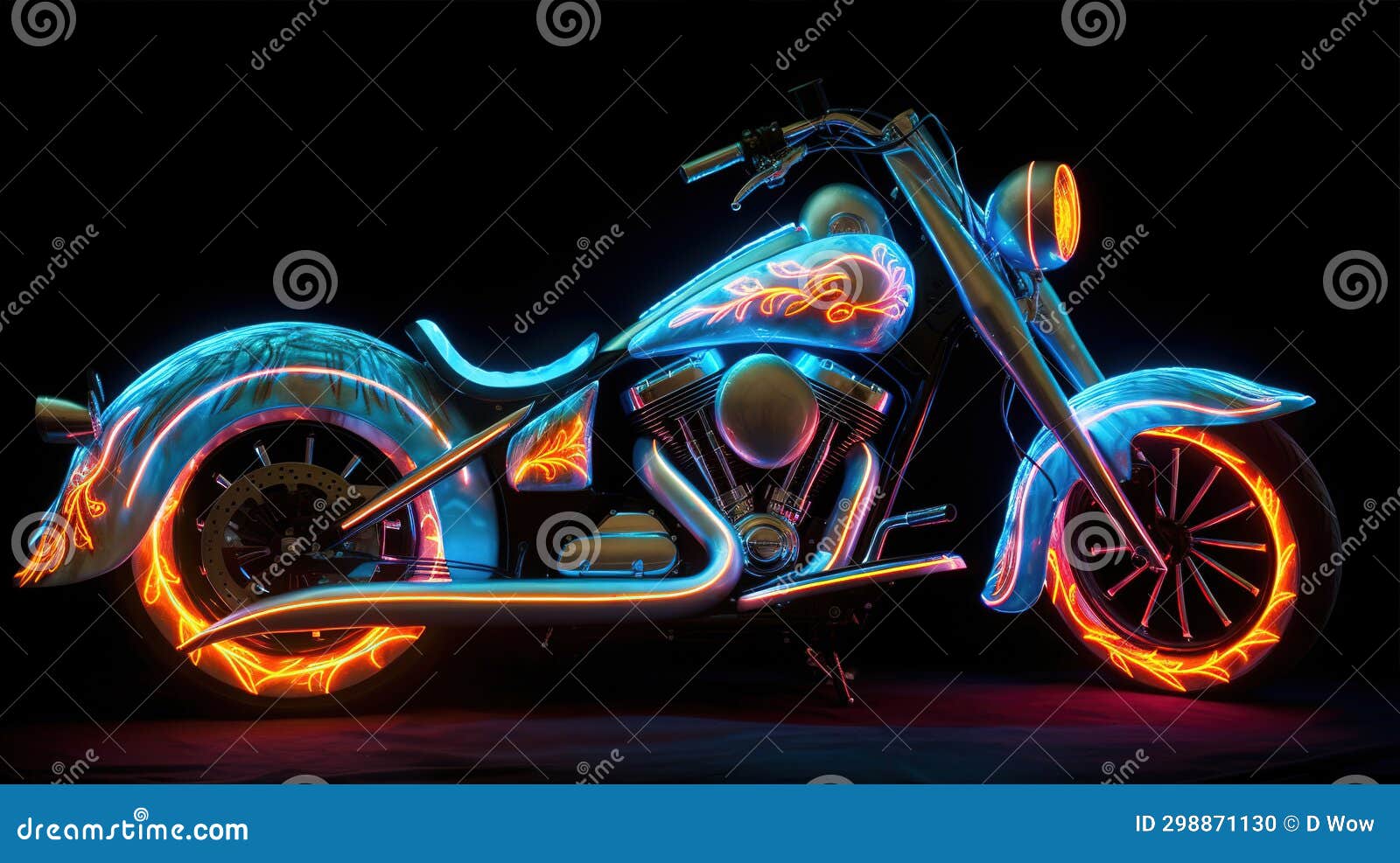 Bright and Colorful Motorcycle with Neon Lights on a Dark Background ...