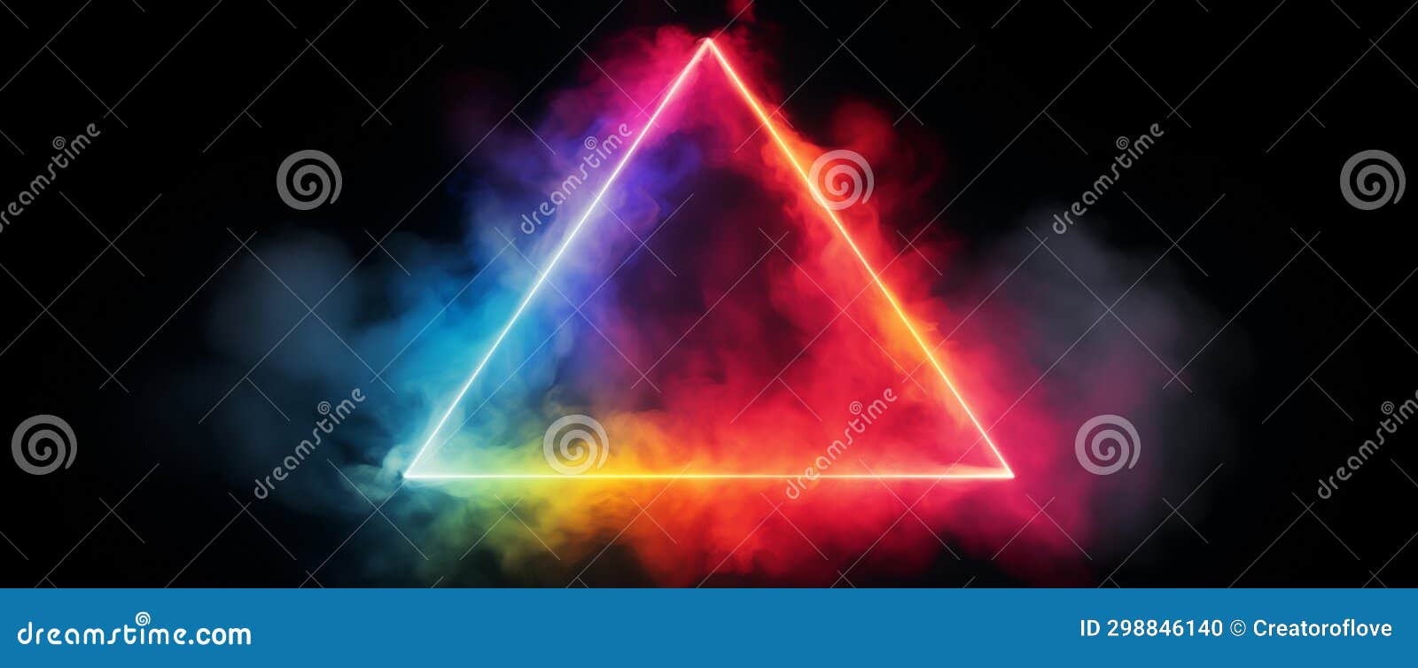 Bright Colorful Neon Triangle with Smoke on Black Background Stock ...