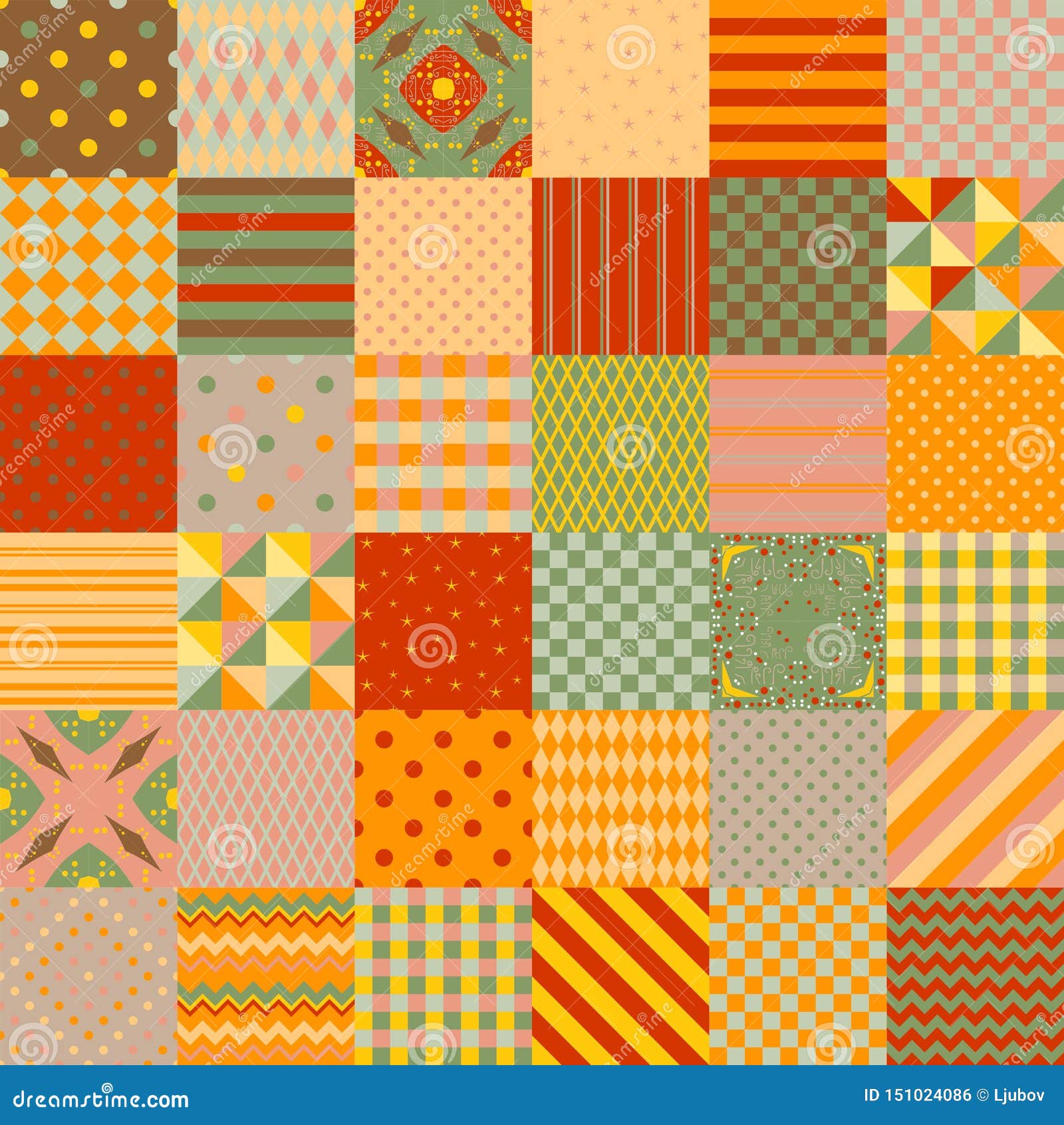 Bright Colorful Patchwork Pattern Square Patches With Different