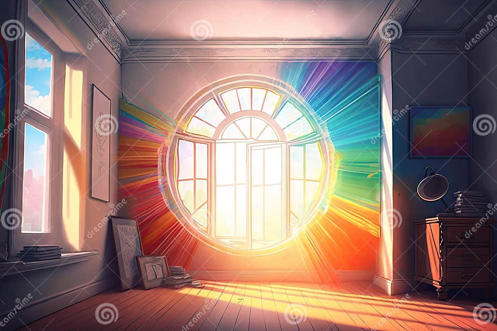 Bright and Colorful Room, with Sun Rays Shining through the Window ...