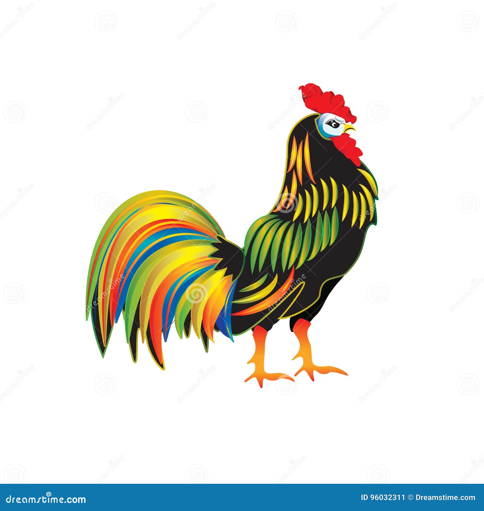 Bright Colorful Rooster Isolated on White Background Abstract Art ...