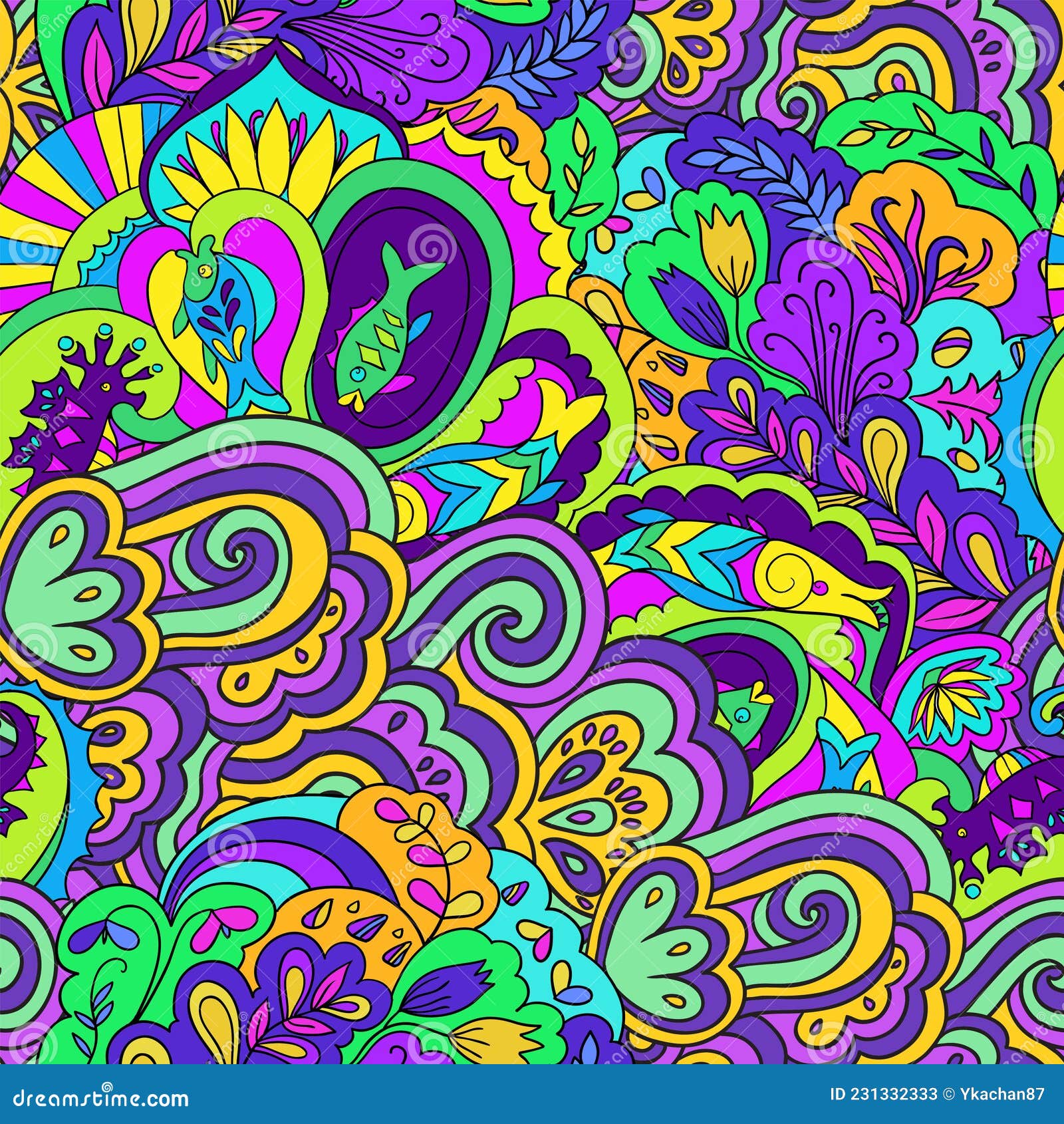 Bright Colorful Seamless Pattern with Floral and Plants Element in ...