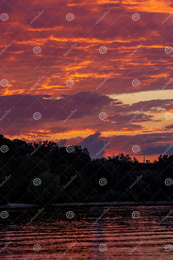 Bright Colorful Sunset on the Sky by the River Stock Image - Image of ...