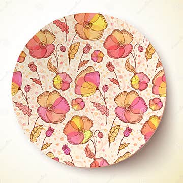 Bright Colors Flower Pattern on Plate Stock Vector - Illustration of ...
