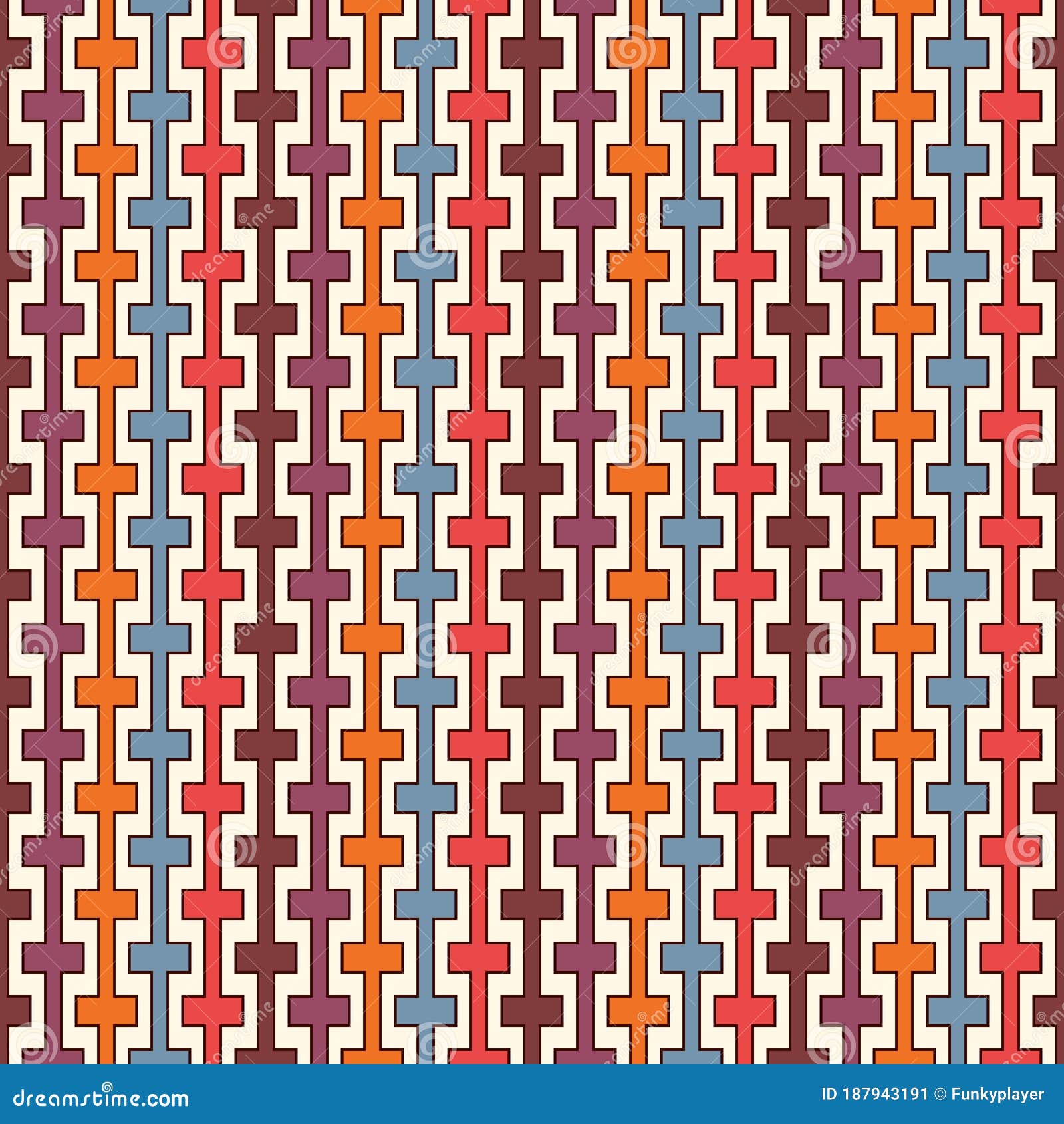 Bright Colors Seamless Pattern With Battlement Curved Lines. Repeated ...