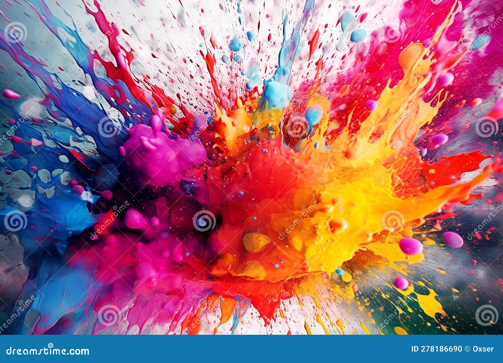 Bright Colour Splash Explosion with Paint Splatters Stock Illustration ...