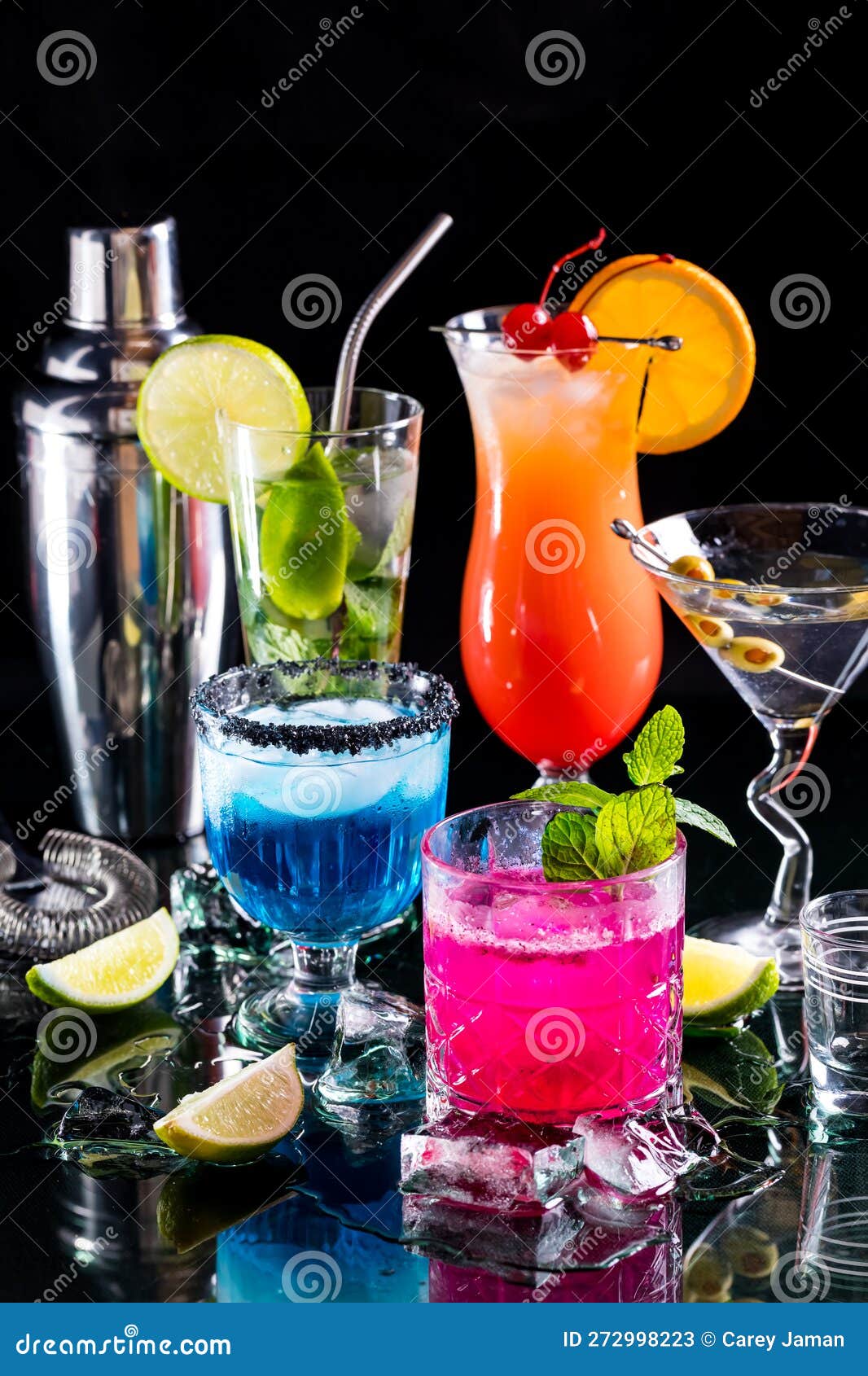 Bright Colourful Glowing Cocktails, Against a Black Background. Stock ...