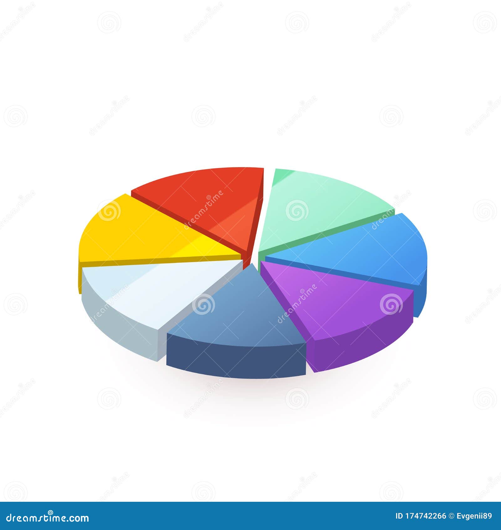 Bright Colourful Pie Diagram Divided in Seven Pieces on White Stock ...