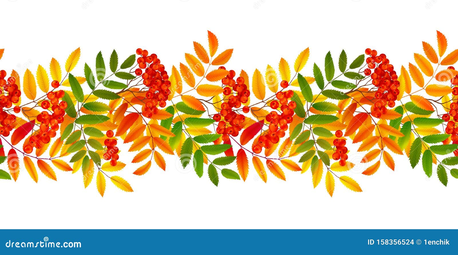 Bright Colourful Rowan Berries and Leaves Autumn Fall Vector Seamless ...