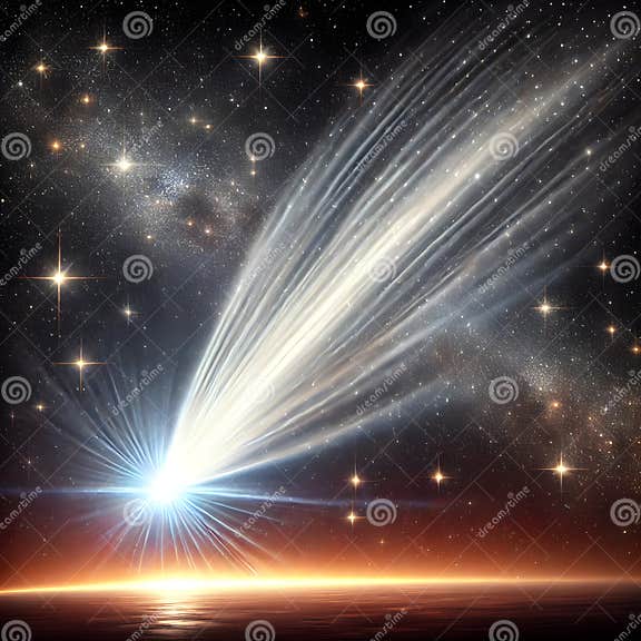 Bright Comet Flying Over Planet Surface in Outer Space Stock ...