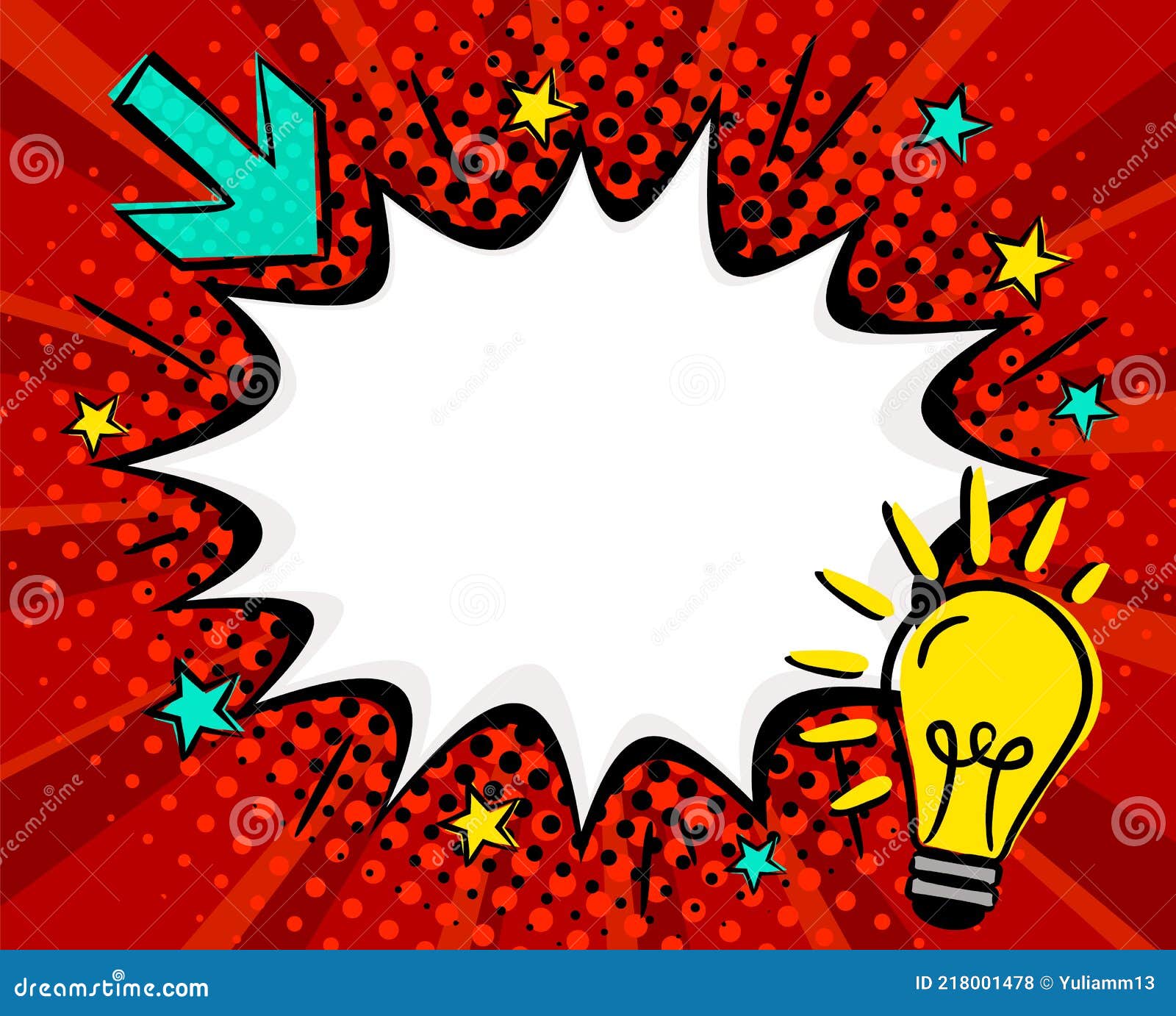 Bright Comic Empty Speech Bubble with Light Bulb in Popart Style Stock ...