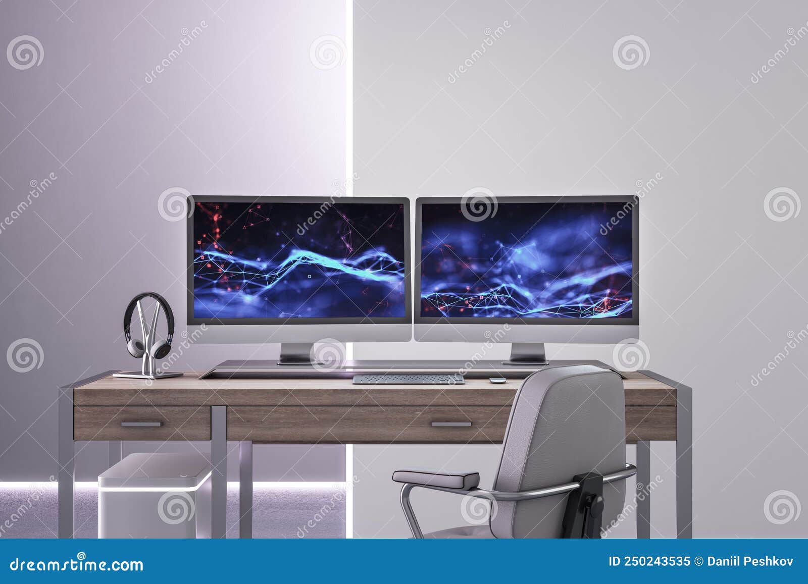 Bright Concrete Office Interior with Workplace, Equipment and Tech ...