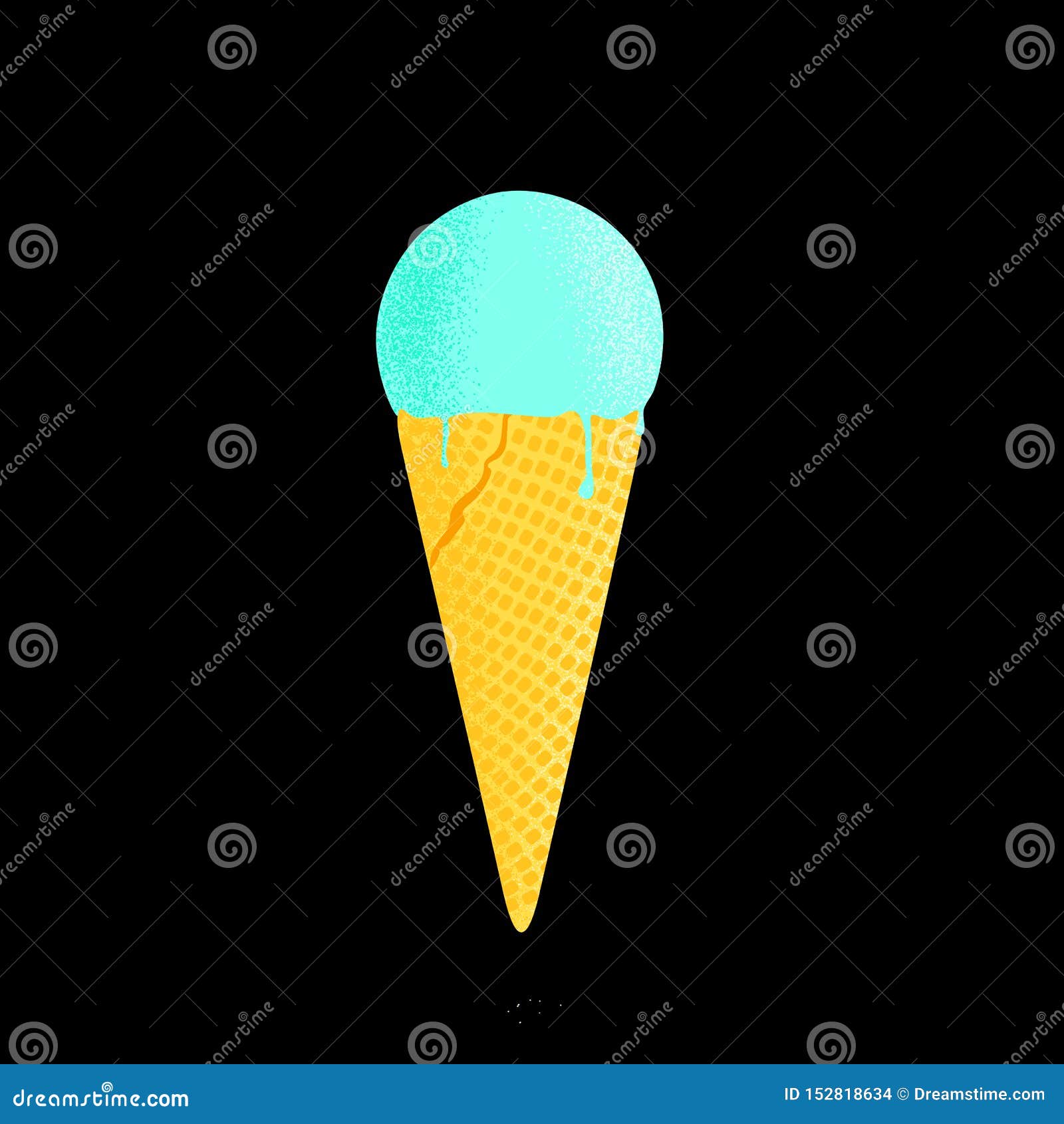 Bright Cone of Ice Cream on a Black Background Stock Vector ...