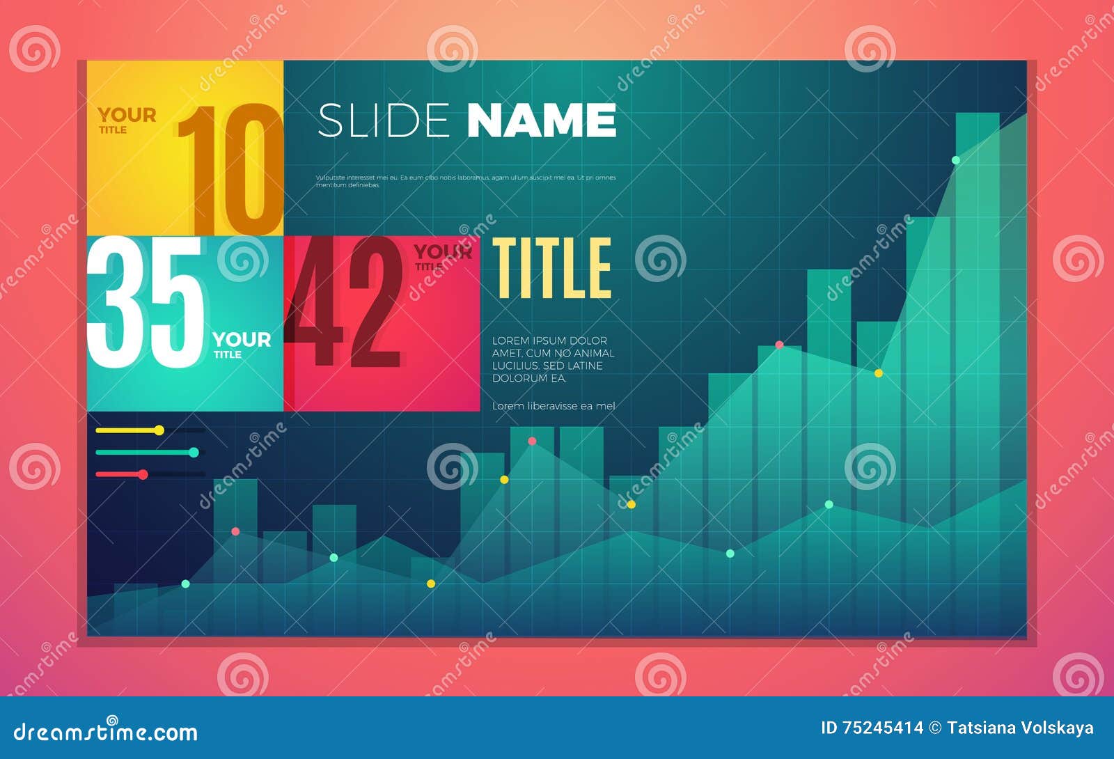Bright Contrast Colors Infographic Set with Progress Chart, Boxes, Text ...