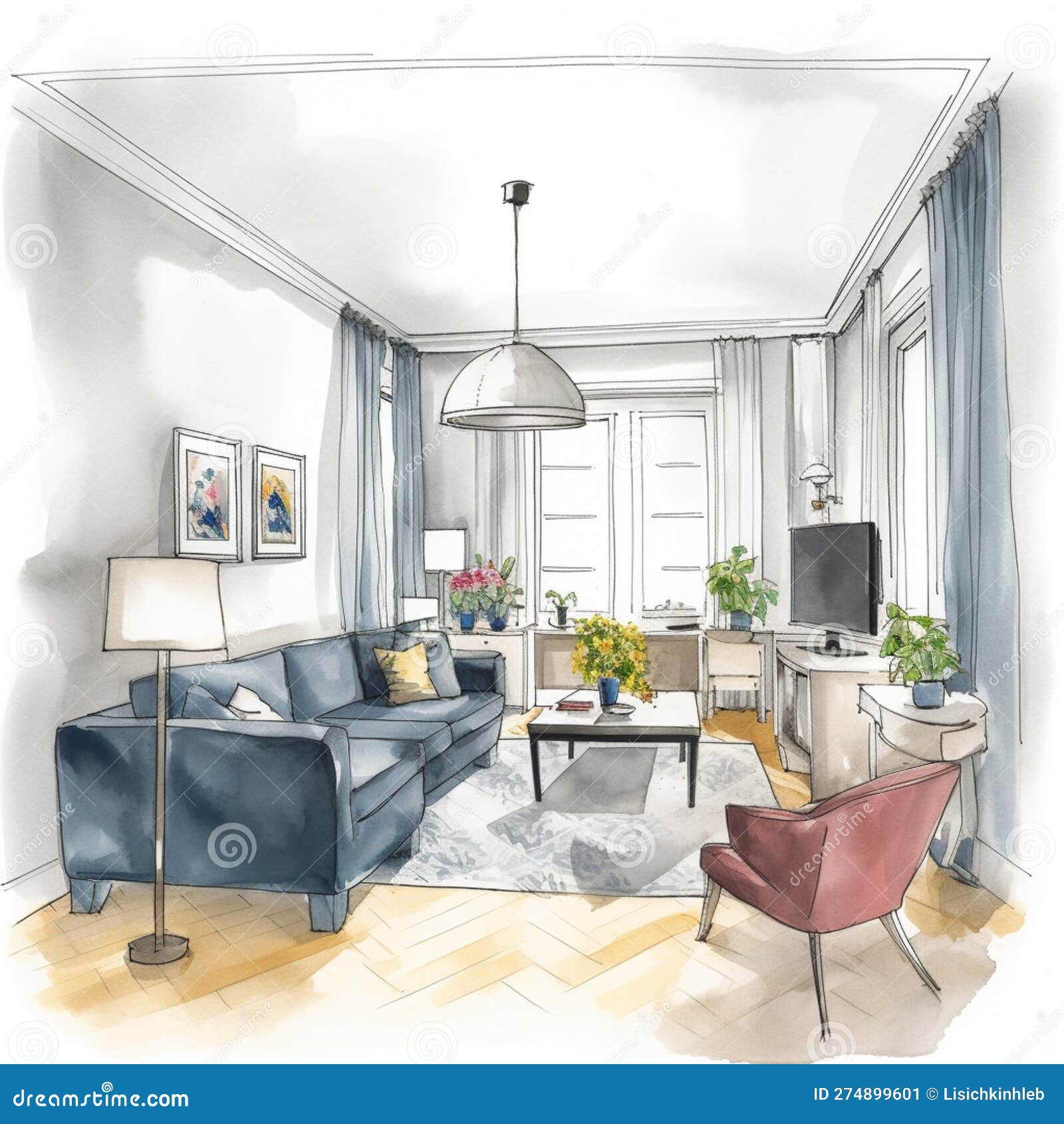 Bright and Cozy Drawing Interior. Living Room Design Created with ...