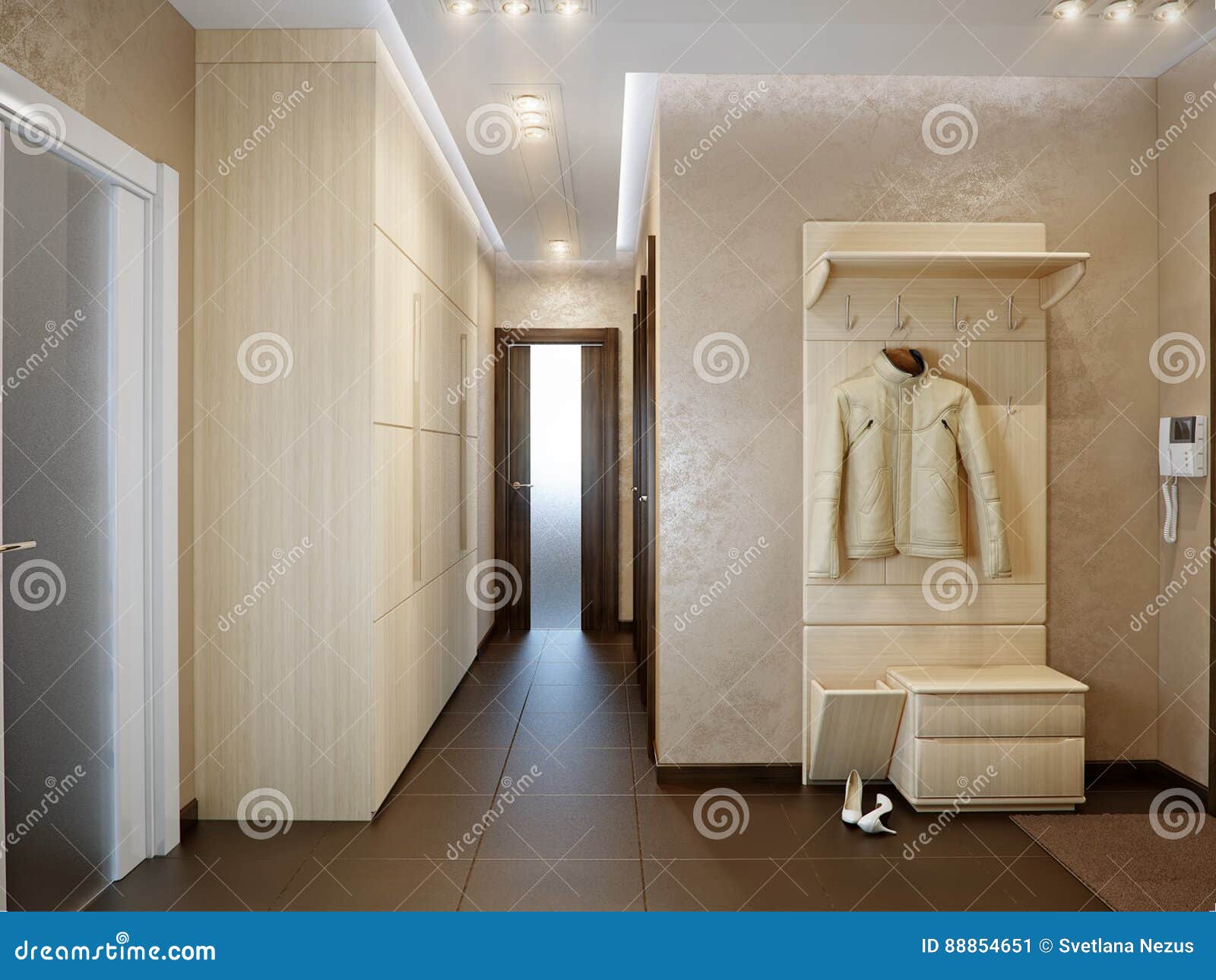 Bright and Cozy Hall Interior Design Stock Illustration - Illustration ...