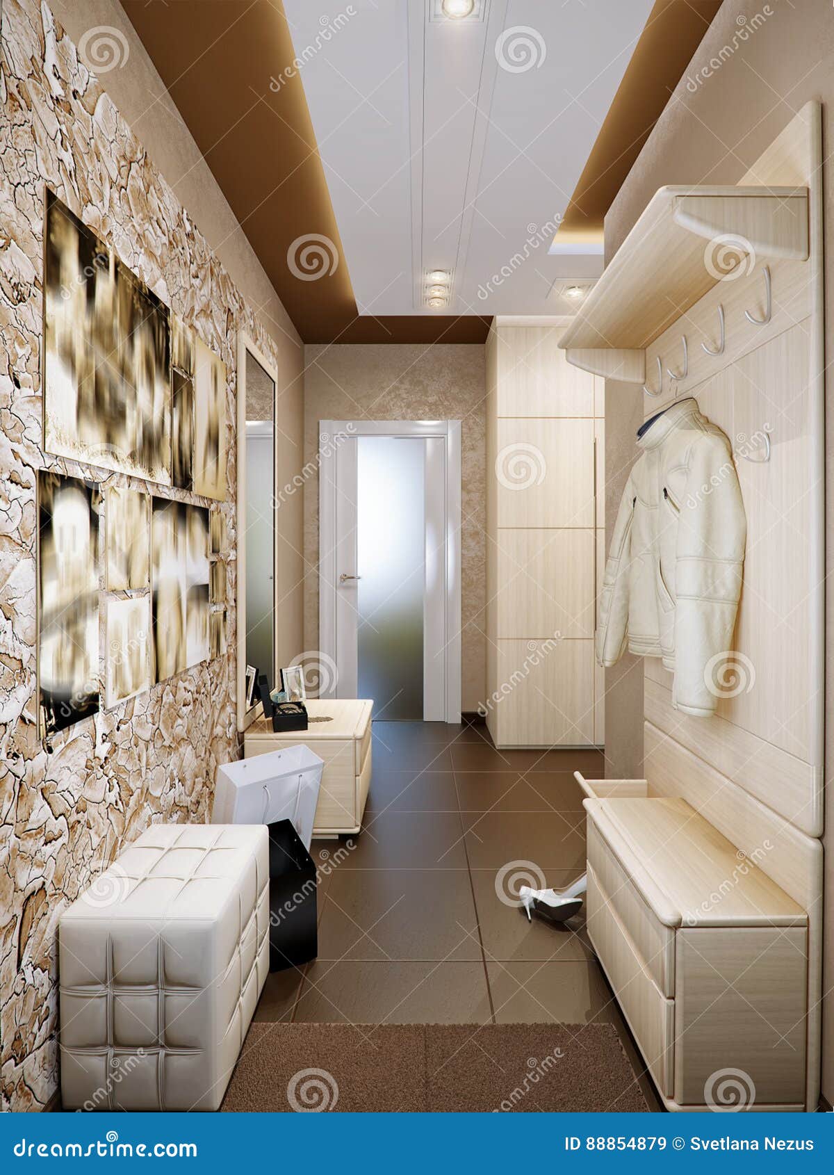 Bright and Cozy Hall Interior Design Stock Illustration - Illustration ...