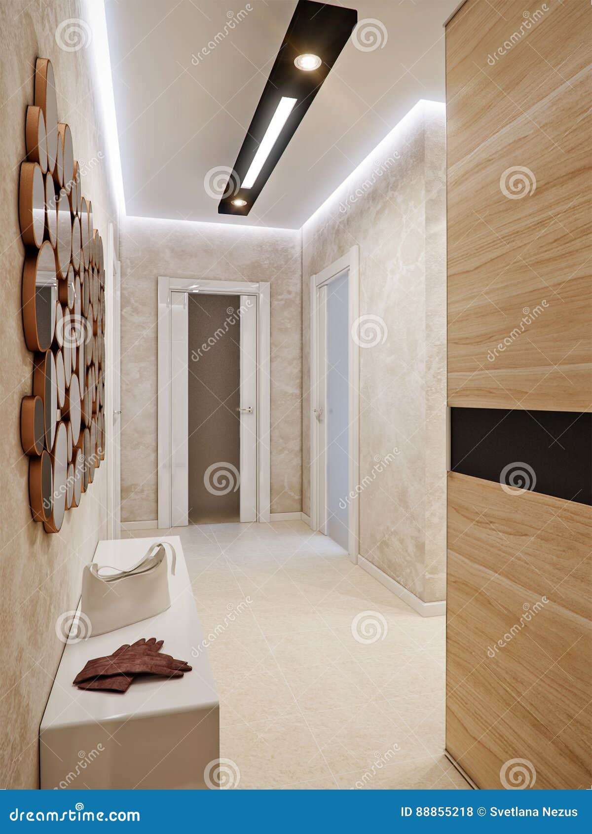 Bright and Cozy Hall Interior Design Stock Illustration - Illustration ...