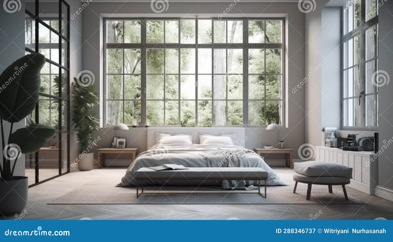 Bright and Cozy Modern Bedroom with Dressing Room, Large Window and ...