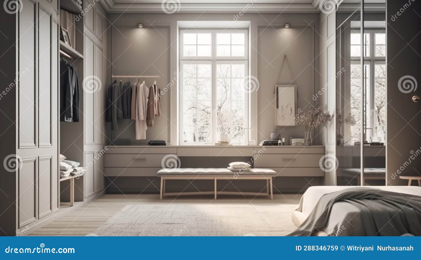 Bright and Cozy Modern Bedroom with Dressing Room, Large Window and ...