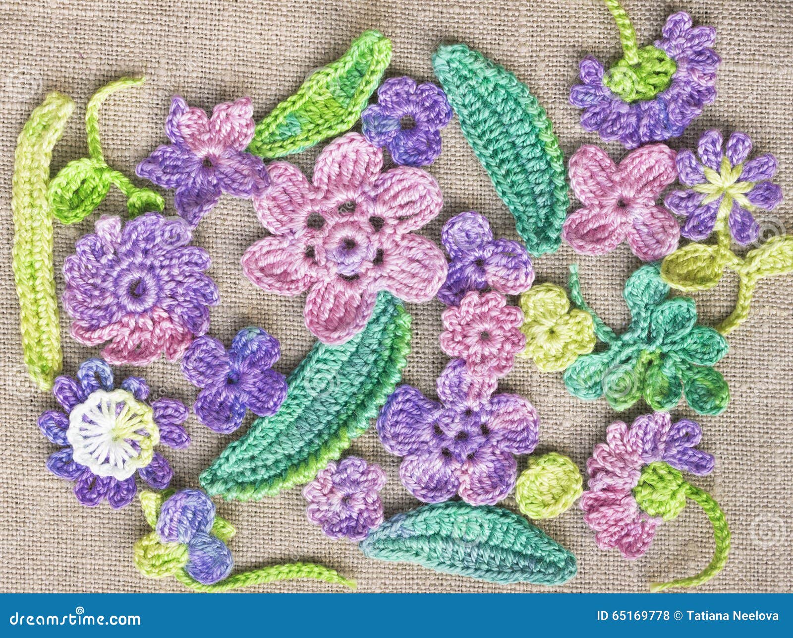 Bright Crochet Colorful Flowers Stock Photo - Image of background ...