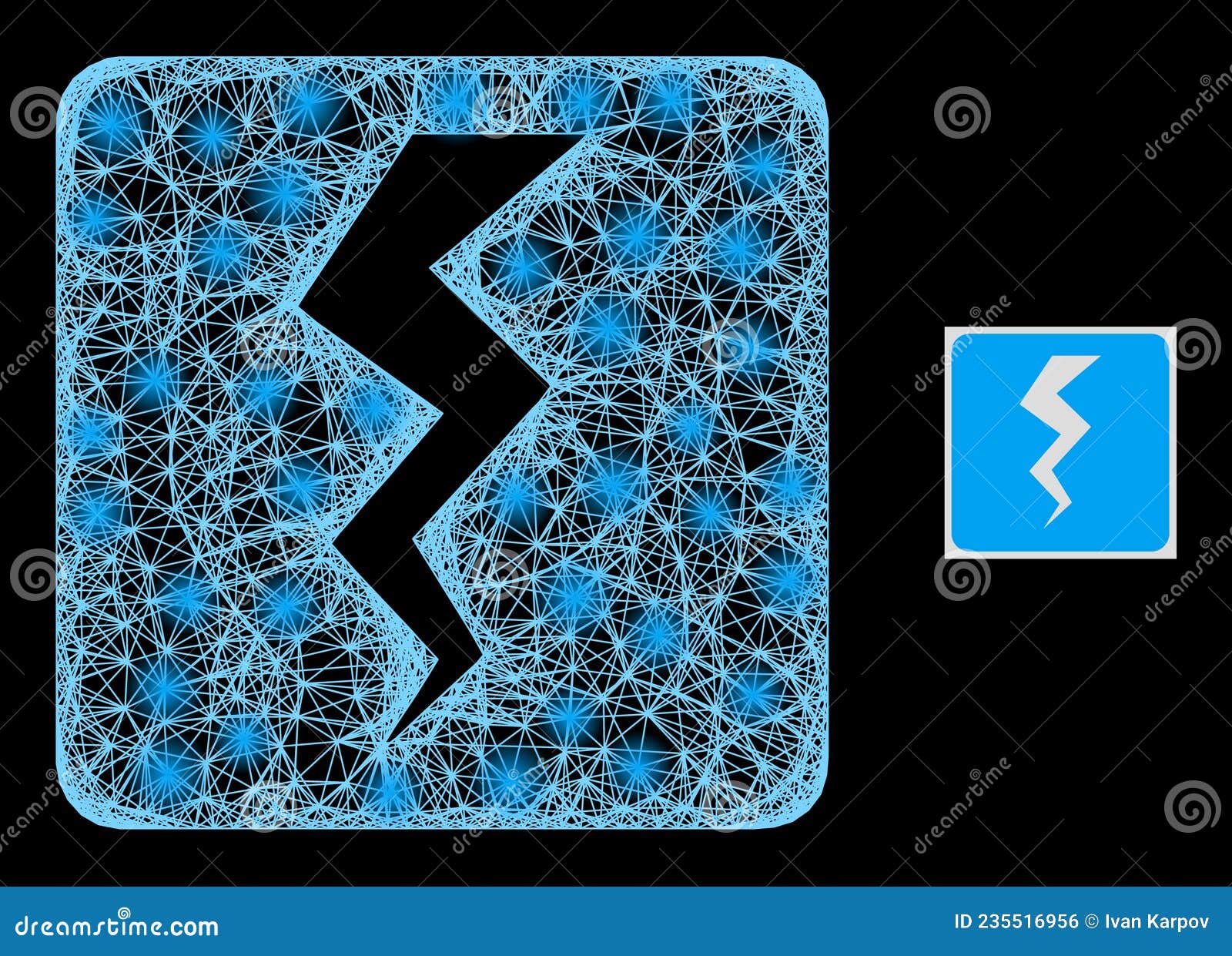 Glowing Net Mesh Thunder Crack with Lightspots Stock Vector ...