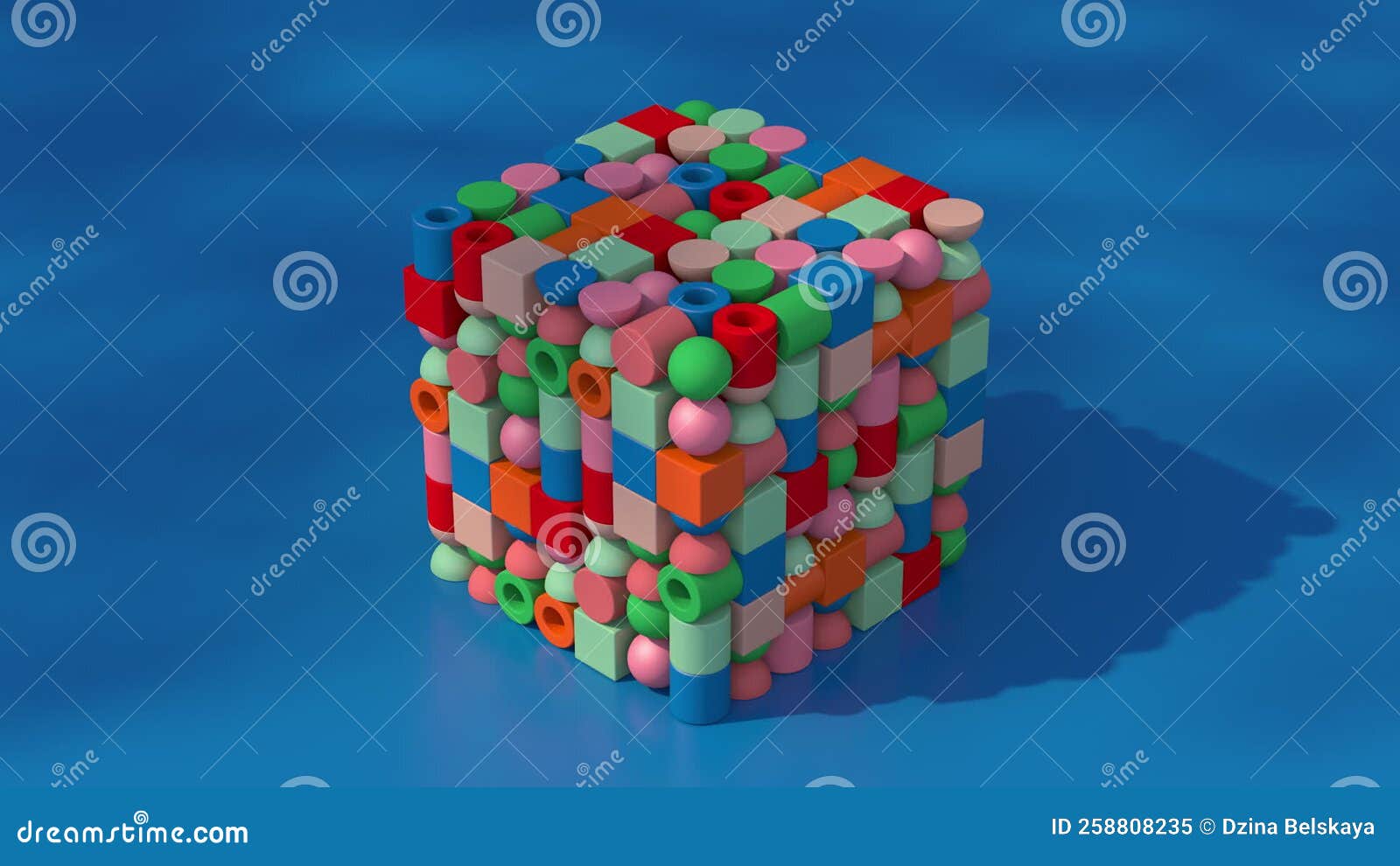 Bright Cube, Group of Colorful Geometric Shapes. Abstract Animation, 3d ...